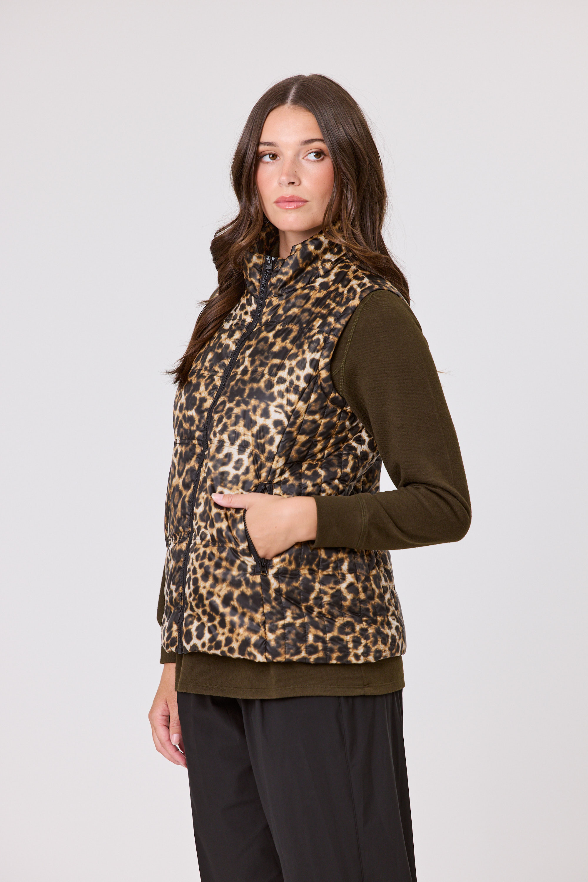 Jackets Vests Coats - LEOPARD QUILT VEST - Hartleys Fashion
